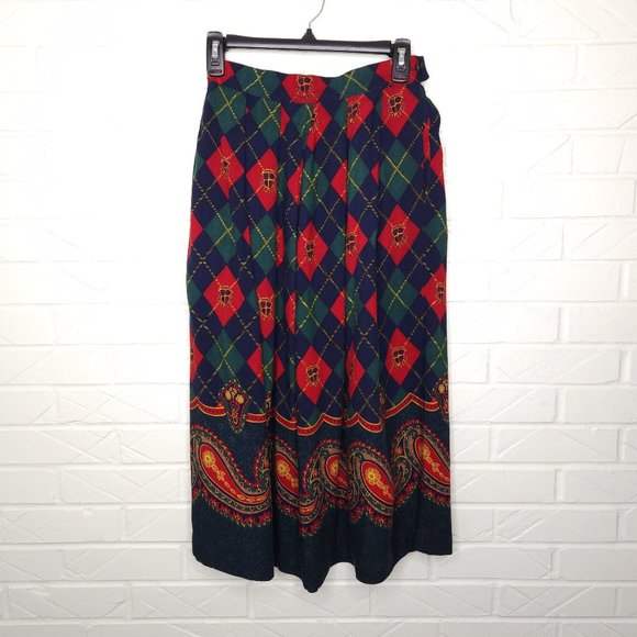 Koret | Skirts | Vintage Koret Argyle And Paisley Print Midi Skirt Navy ...